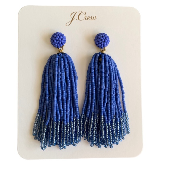 J. Crew | Jewelry | J Crew Blue Beaded Tassel Earrings | Poshmark